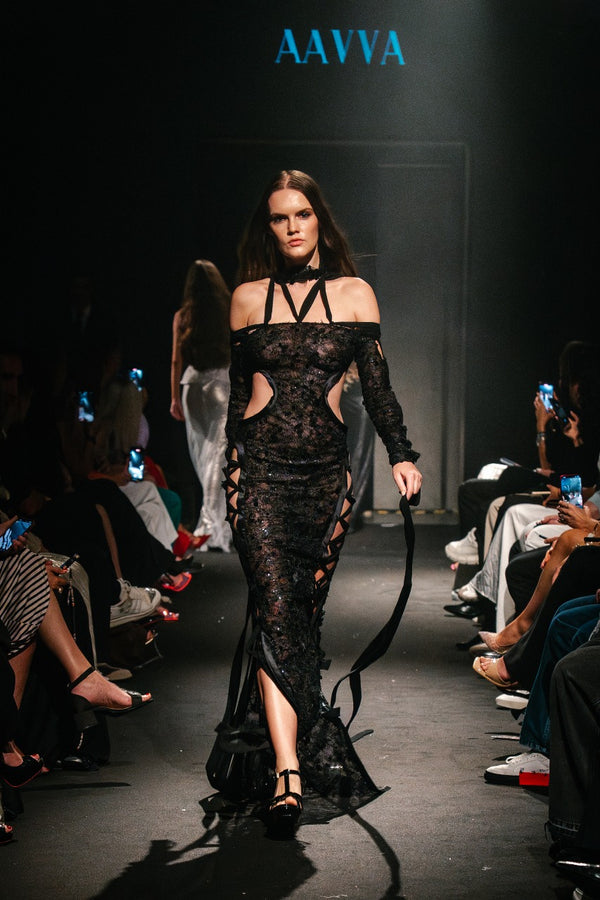 Striking Gown with Off Shoulder Lace Detailing and Daring Cut-Outs – AAVVA